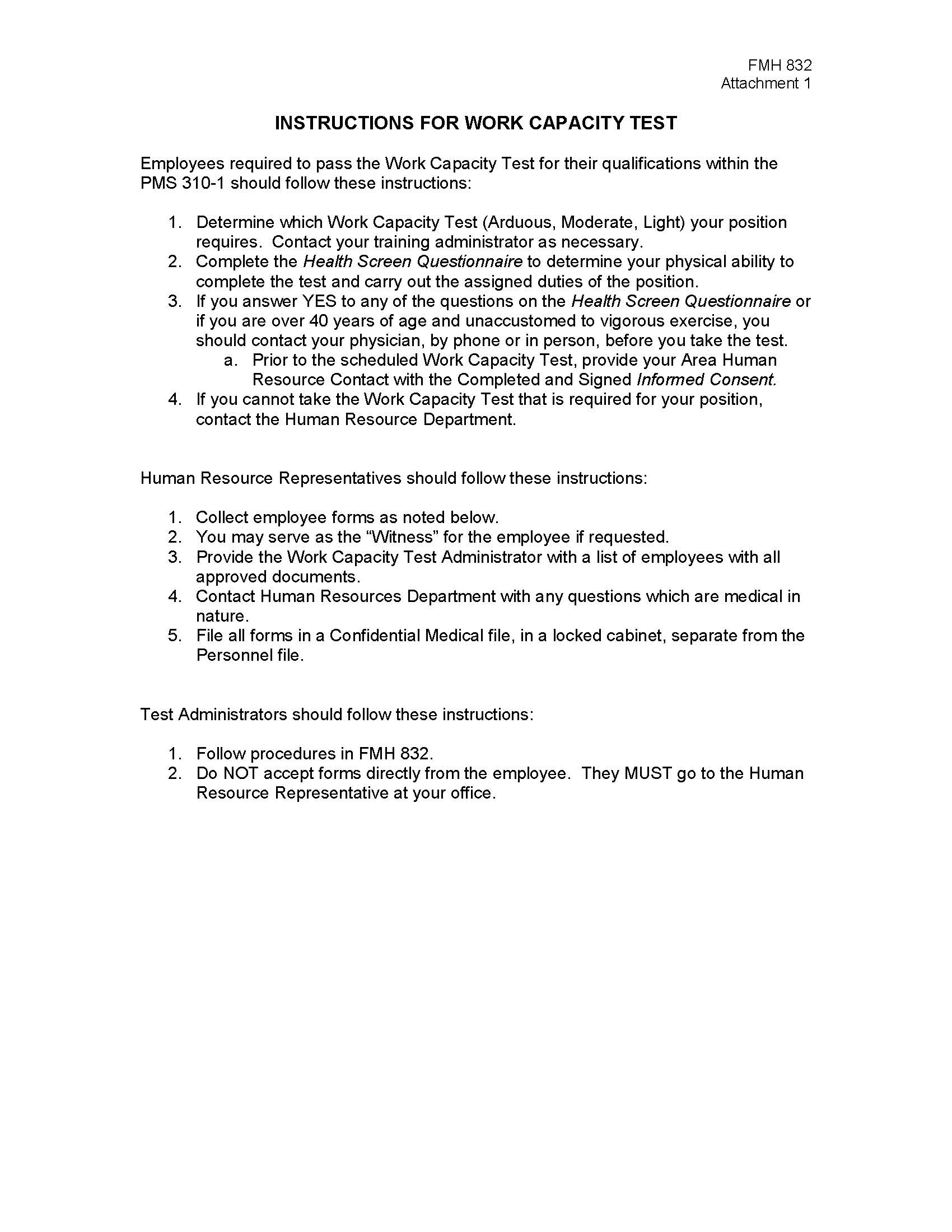 Work Capacity Test - Department of Lands